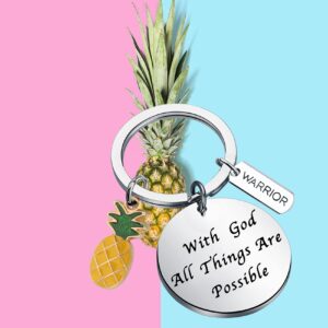 BEKECH IVF Support Gift IVF Infertility Pineapple Lucky Charm Keychain With God All Things Are Possible IVF IUI Gift for Infertility Warrior Infertility Mom (silver)