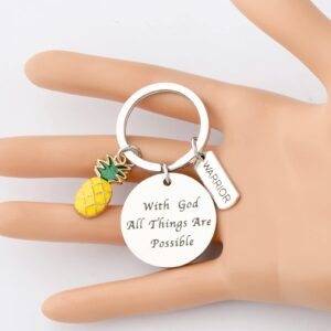 BEKECH IVF Support Gift IVF Infertility Pineapple Lucky Charm Keychain With God All Things Are Possible IVF IUI Gift for Infertility Warrior Infertility Mom (silver)