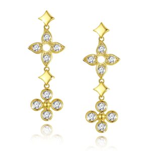 frwiskp womens gold drop dangle earrings, 18k gold plated 925 sterling silver posts premium trendy cubic zirconia dangle earring, floral drop earring, hypoallergenic jewelry, gifts for womens girls