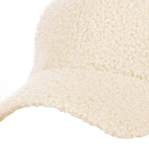 YCMI Lamb-Wool Baseball Hats for Women Winter-Warm Baseball Cap Adjustable (Beige, M -L)