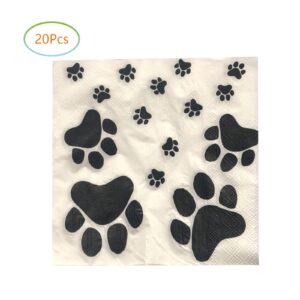 Fenghu Dog Paw Prints Birthday Party Supplies, 20 Plates ＋ 20 Napkins, Puppy Paw Prints Theme Birthday Party Decorations for Kid Baby Showe