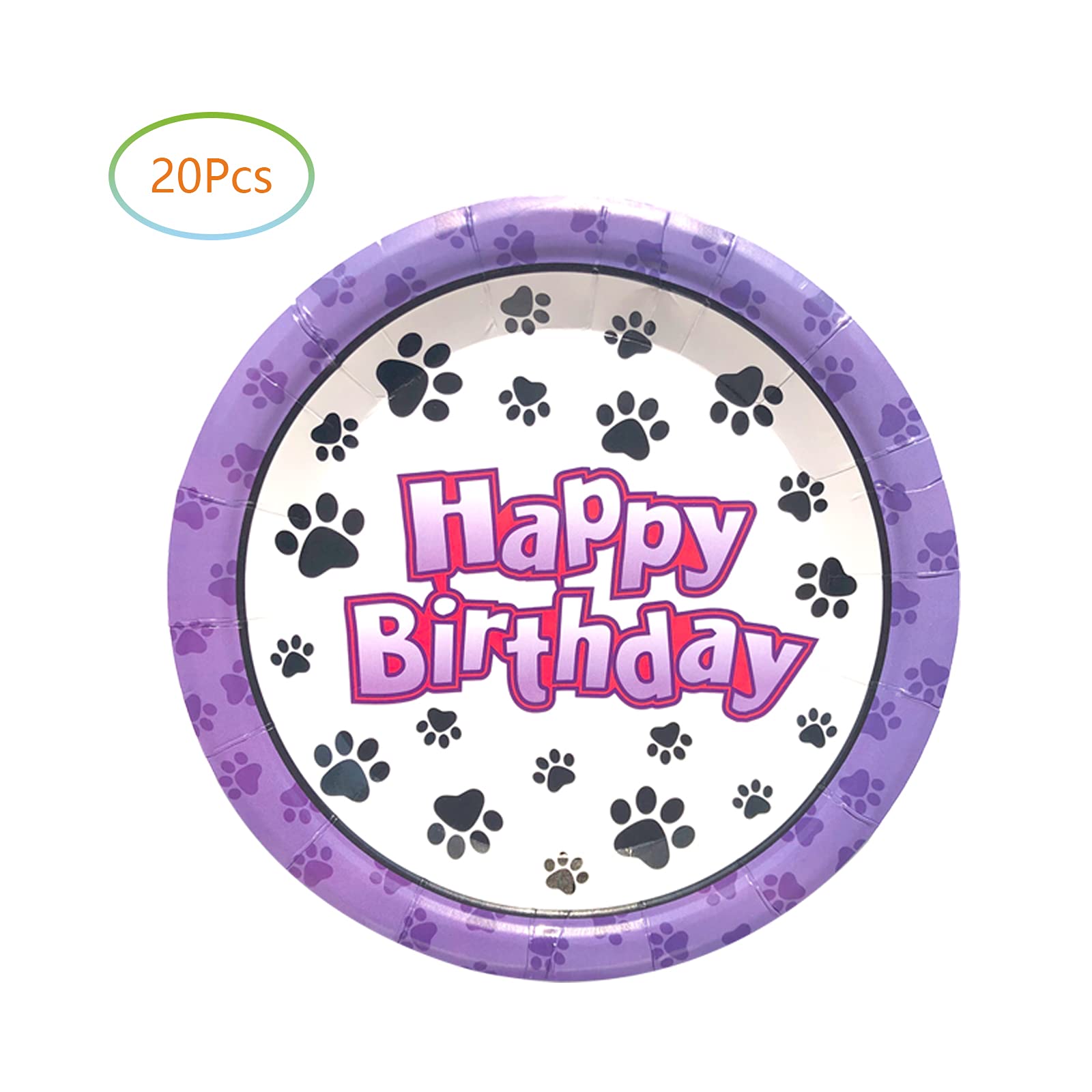 Fenghu Dog Paw Prints Birthday Party Supplies, 20 Plates ＋ 20 Napkins, Puppy Paw Prints Theme Birthday Party Decorations for Kid Baby Showe