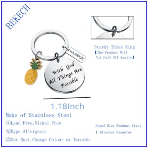 BEKECH IVF Support Gift IVF Infertility Pineapple Lucky Charm Keychain With God All Things Are Possible IVF IUI Gift for Infertility Warrior Infertility Mom (silver)