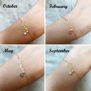 Nupdot March Birth Flower Bracelets, 14K Gold Plated Birth Month Daffodil Floral Birthstone Charm Bracelets Wildflower Jewelry Mar. Birthday Gifts for Women