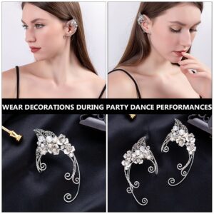 Generic Elf Ear Cuffs Handmade Clip on Earrings Pearl Crystal Wing Tassel Filigree Elven Earrings Wedding Holiday Jewelry Gift, 8x3.5cm, M9111009SU