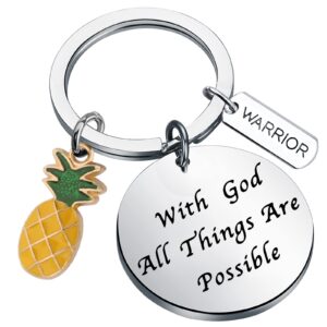 bekech ivf support gift ivf infertility pineapple lucky charm keychain with god all things are possible ivf iui gift for infertility warrior infertility mom (silver)