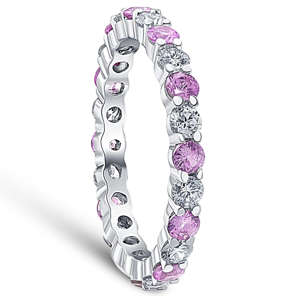 1 cttw Pink Sapphire & Diamond Wedding Eternity Ring 10k White Gold - Size 8