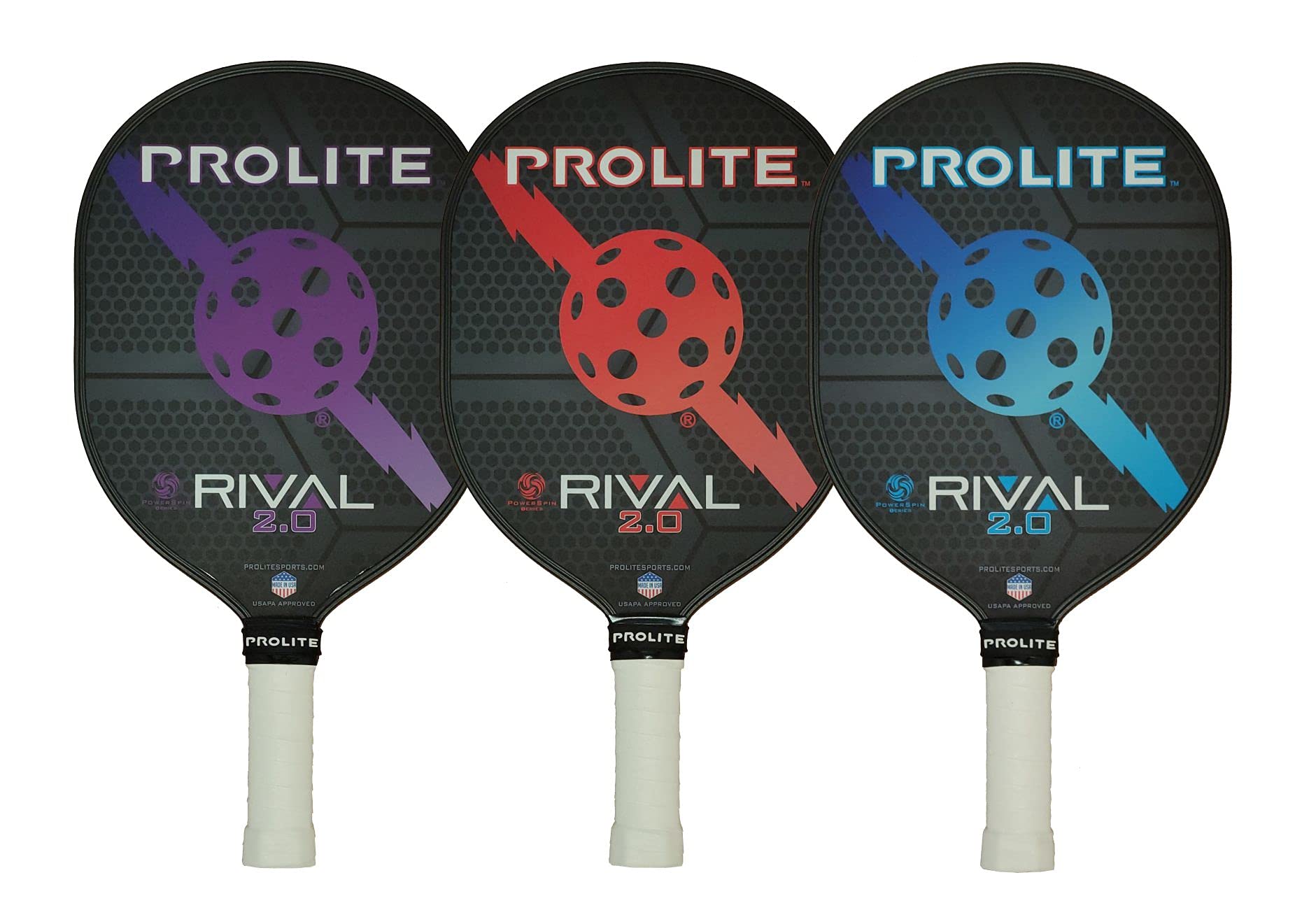 PROLITE Rival PowerSpin 2.0 Pickleball Paddle - Reactive Fiberglass with UV Protection Graphics and a 14 mm PolyCore - Made in The USA Since 1984 (Blue)