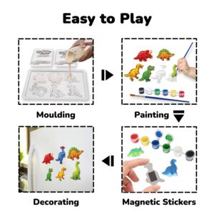 AVIASWIN Dinosaur Painting Kit for Kids, Arts and Crafts for Kids Ages 6-8, 8-12, 6 Dino Figurines Playset, Gifts for Boys and Girls, Blue, Red, Green, White, Black, Yellow