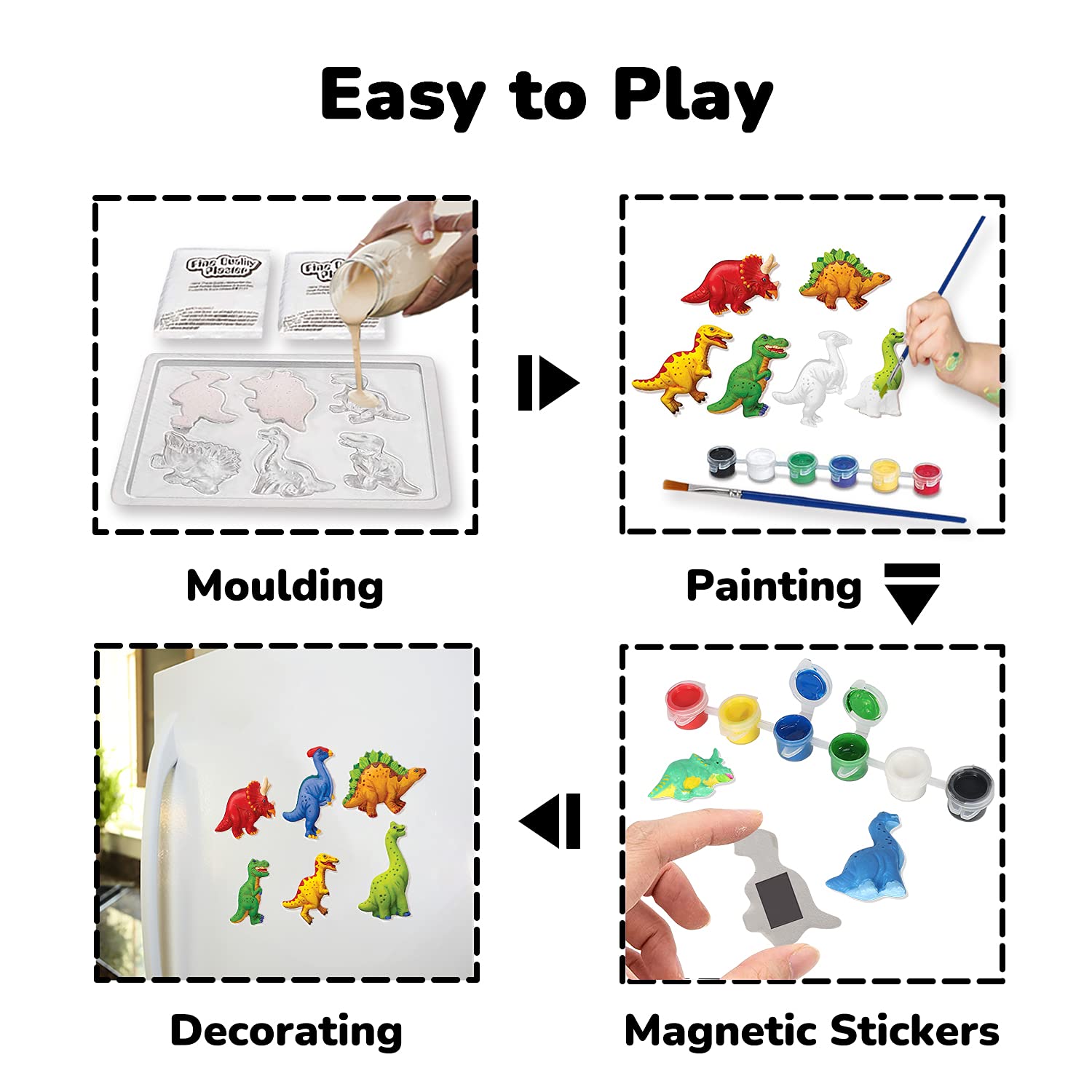 AVIASWIN Dinosaur Painting Kit for Kids, Arts and Crafts for Kids Ages 6-8, 8-12, 6 Dino Figurines Playset, Gifts for Boys and Girls, Blue, Red, Green, White, Black, Yellow