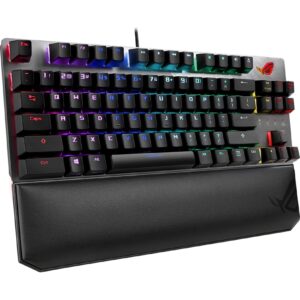 asus rog strix scope nx tkl deluxe | 80% rgb gaming mechanical keyboard, rog nx red linear switches, aluminum top-plate, detachable cable, media keys, stealth key, wrist rest, macro support