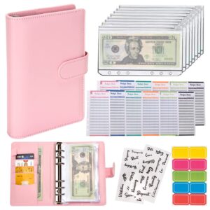 budget binder cash envelopes for budgeting money organizer for cash money envelopes for cash leather a6 budget binder with zipper envelopes (pink)