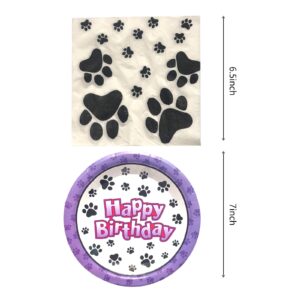 Fenghu Dog Paw Prints Birthday Party Supplies, 20 Plates ＋ 20 Napkins, Puppy Paw Prints Theme Birthday Party Decorations for Kid Baby Showe