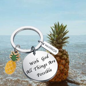 BEKECH IVF Support Gift IVF Infertility Pineapple Lucky Charm Keychain With God All Things Are Possible IVF IUI Gift for Infertility Warrior Infertility Mom (silver)