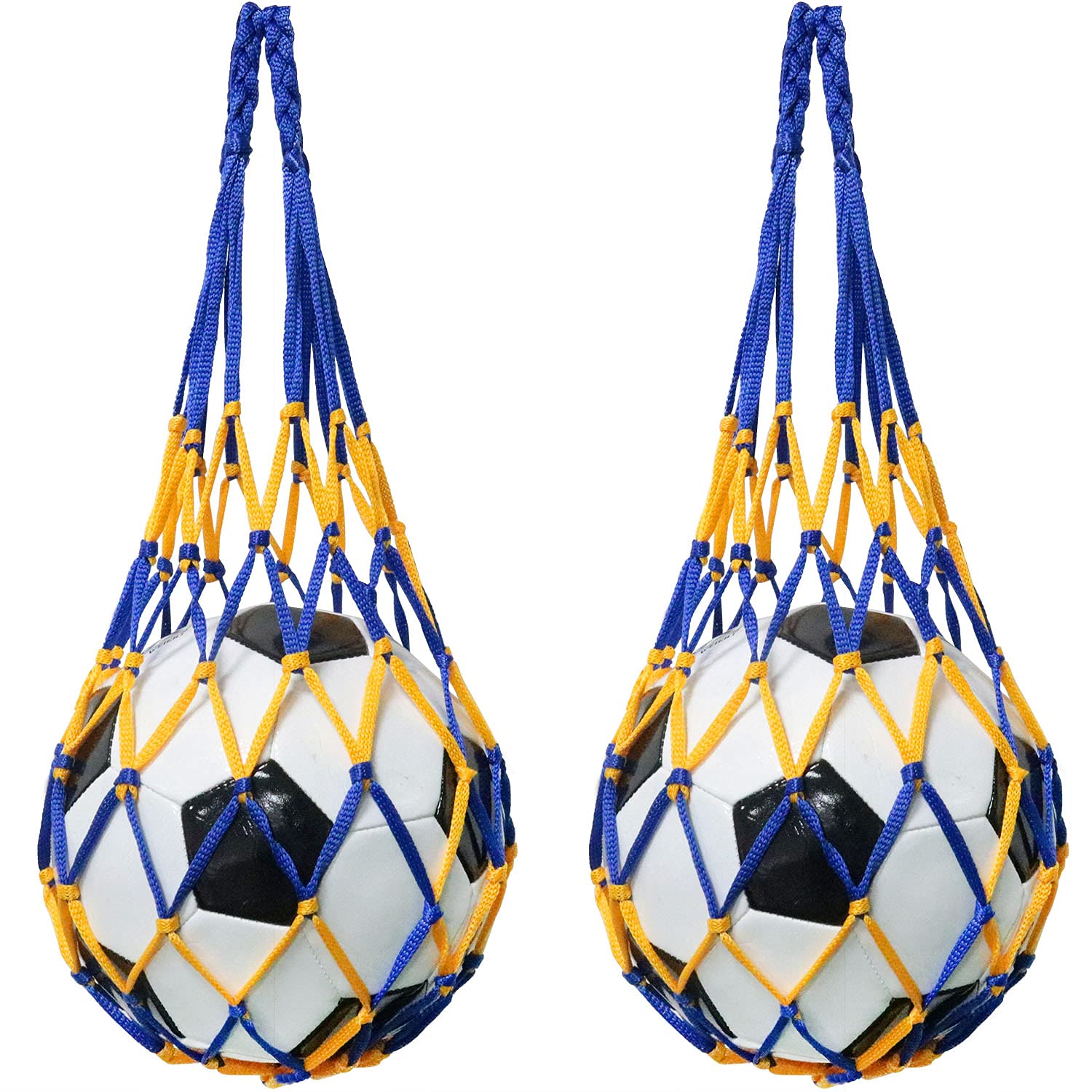 LUORNG 2Pcs Football Accessories Basketball Mesh Net Bag Single Ball Carrier for Volleyball Soccer Basketball Blue Yellow