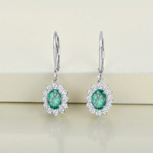 YL Women's Dangle Drop Earrings Sterling Silver Halo Princess Diana Leverback Earrings Created Emerald Jewelry