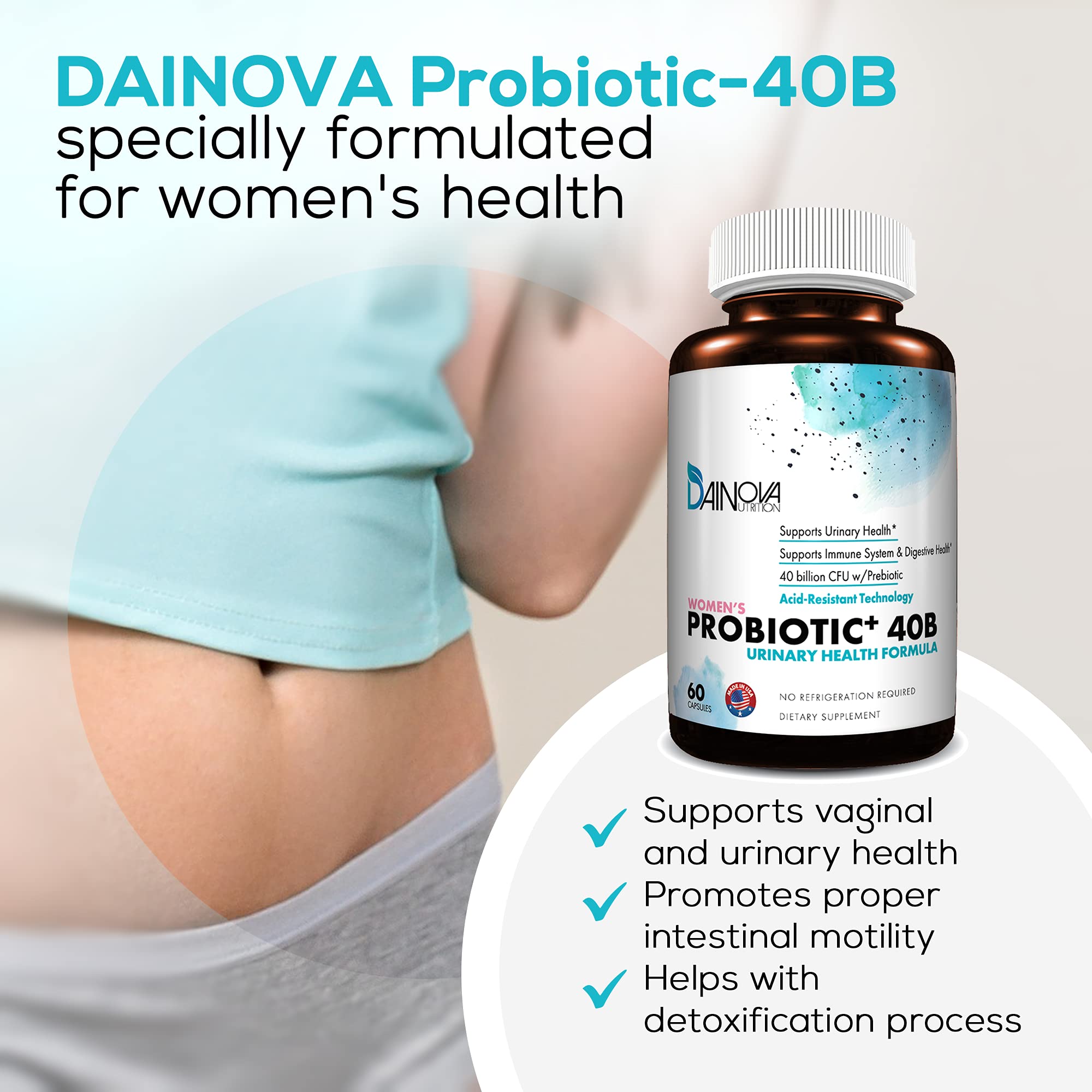 Probiotics for Women Vaginal Health, Urinary Tract Health, Yeast Infection & UTI I 40 Billion CFU Active Prebiotics and Probiotics for Women I Shelf-Stable I Acid-Resistant I 60 Capsules