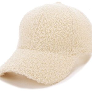 YCMI Lamb-Wool Baseball Hats for Women Winter-Warm Baseball Cap Adjustable (Beige, M -L)