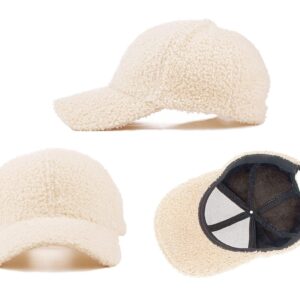 YCMI Lamb-Wool Baseball Hats for Women Winter-Warm Baseball Cap Adjustable (Beige, M -L)