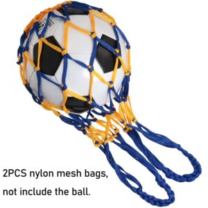 LUORNG 2Pcs Football Accessories Basketball Mesh Net Bag Single Ball Carrier for Volleyball Soccer Basketball Blue Yellow