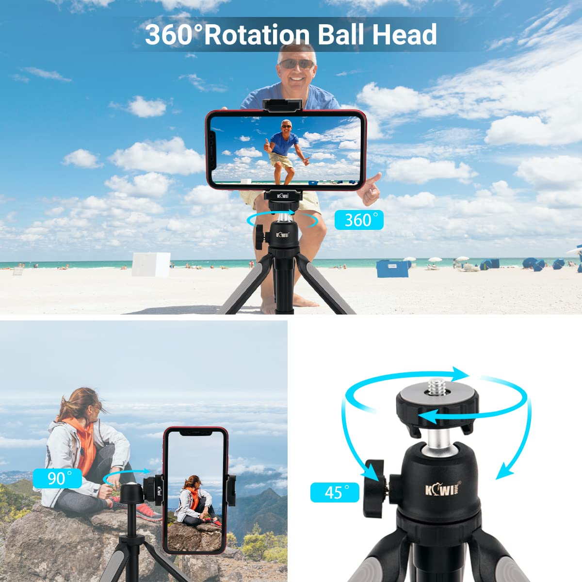 Extendable Mini Tripod for Phone Camera with Phone Clip Tabletop Tripod Mount for GoPro iPhone Webcam DSLR Camera Phone Camcorder for Video Recording, Vlogging