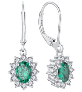 yl women's dangle drop earrings sterling silver halo princess diana leverback earrings created emerald jewelry