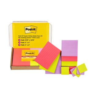 post-it super sticky notes, amazon's exclusive color collection, guava, iris, neon green, 12 pads/pack, 90 sheets/pad, assorted sizes (4642-12ssmx)