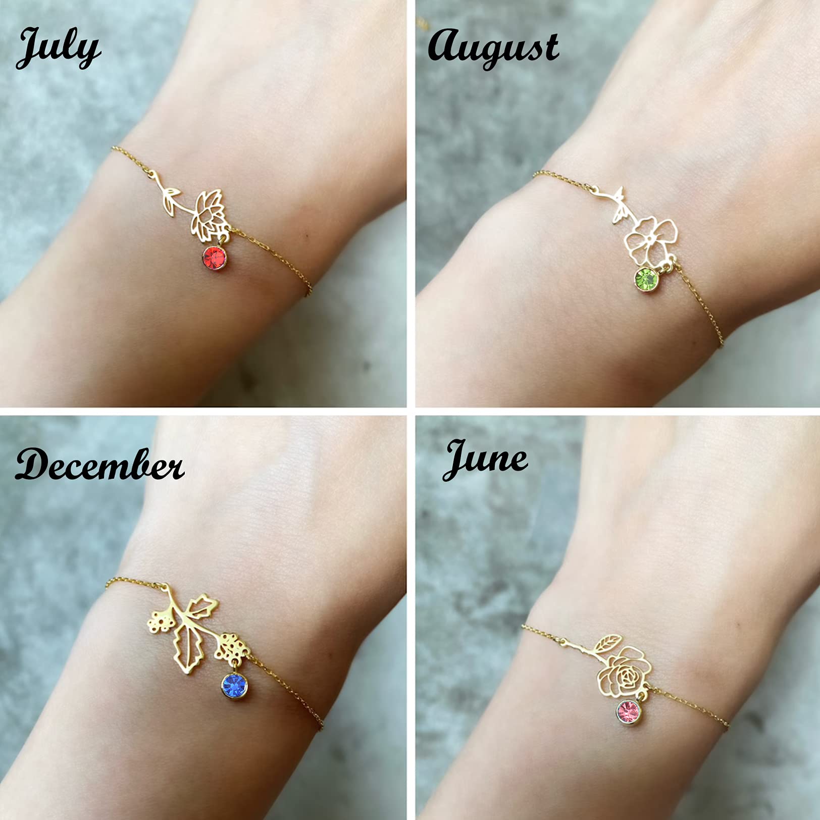 Nupdot March Birth Flower Bracelets, 14K Gold Plated Birth Month Daffodil Floral Birthstone Charm Bracelets Wildflower Jewelry Mar. Birthday Gifts for Women