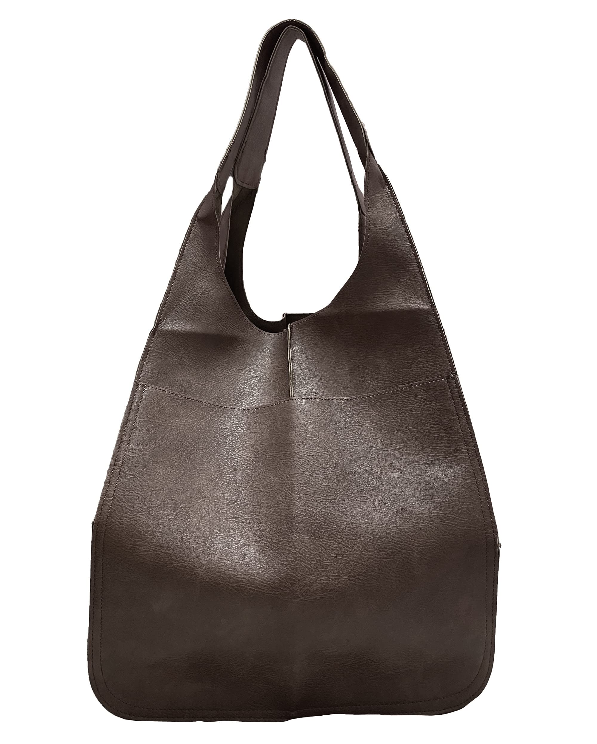 Qunsia Oversized Soft Leather Shoulder Bag Foldable Hobo Bag Weekend Travel Tote (Coffee)