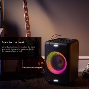 PHILIPS X3206 Bluetooth Party Speaker with Deep bass, Up to 14 Hours Battery, Party Lights and Karaoke Effects, Microphone and Guitar Input, Audio-in, USB Charging, Built-in Trolley, TAX3206