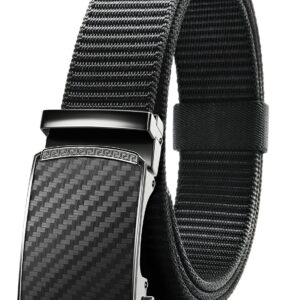 CHAOREN Black Ratchet Belts for Men - Casual Web Nylon Mens Belt 1 3/8" - Adjustable and Durable for Jeans