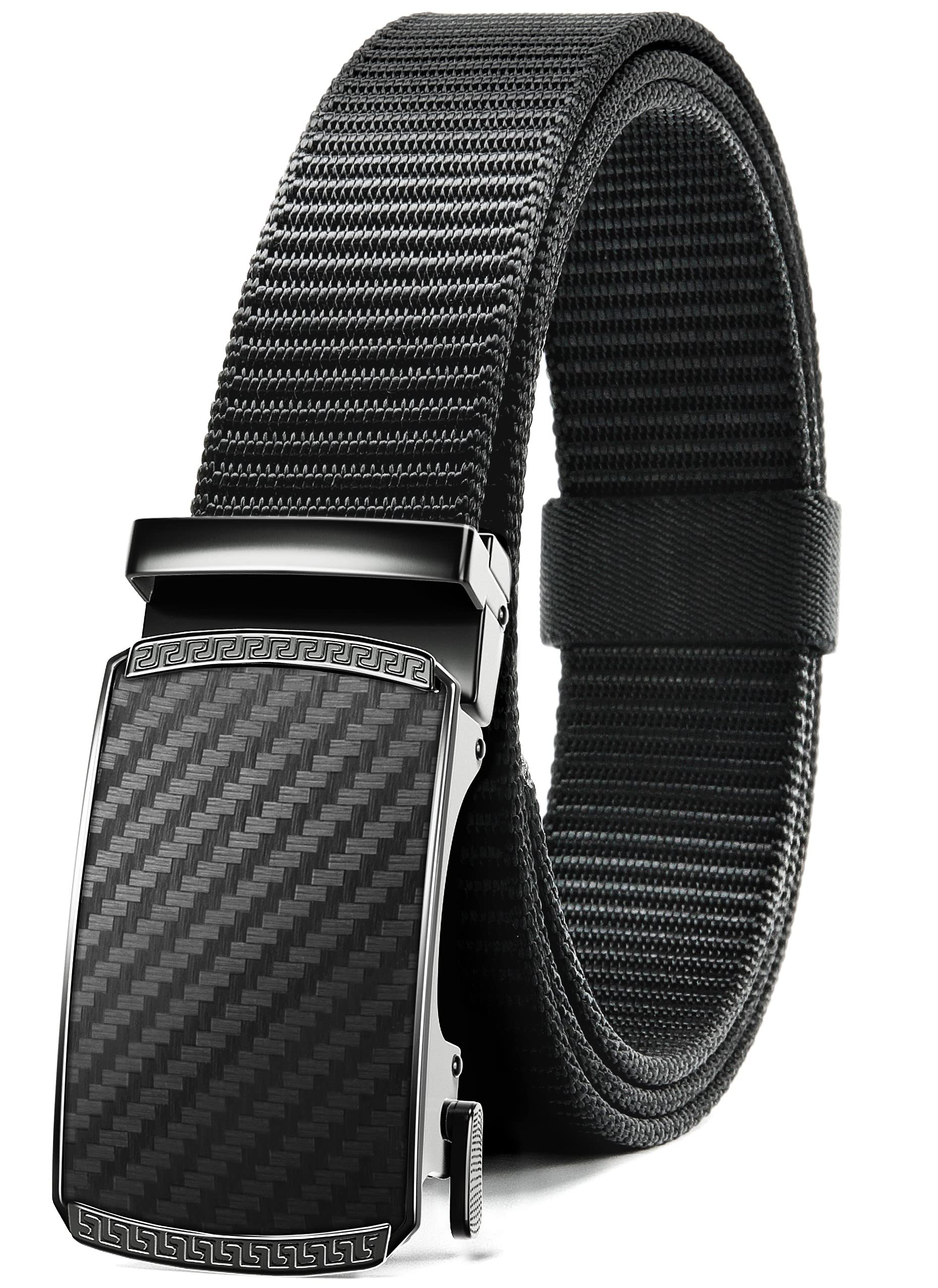 CHAOREN Black Ratchet Belts for Men - Casual Web Nylon Mens Belt 1 3/8" - Adjustable and Durable for Jeans