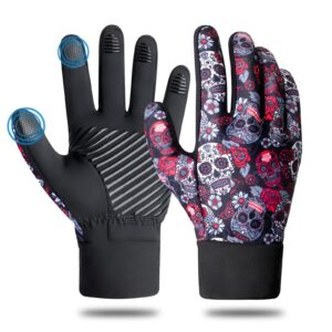 rymnt winter gloves with touch screen, lightweight texting thermal gloves with anti-slip, water resistant for workout, hiking, running, cycling, driving, outdoor camping and daily working.skull-medium