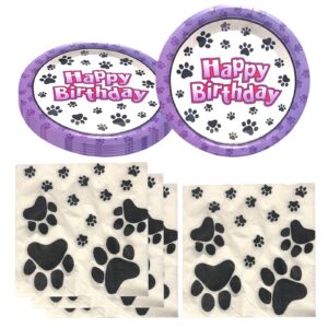 fenghu dog paw prints birthday party supplies, 20 plates ＋ 20 napkins, puppy paw prints theme birthday party decorations for kid baby showe