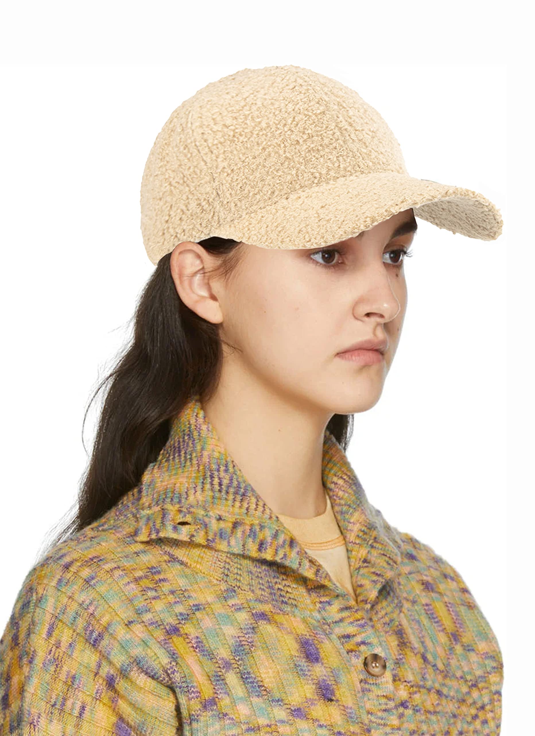 YCMI Lamb-Wool Baseball Hats for Women Winter-Warm Baseball Cap Adjustable (Beige, M -L)