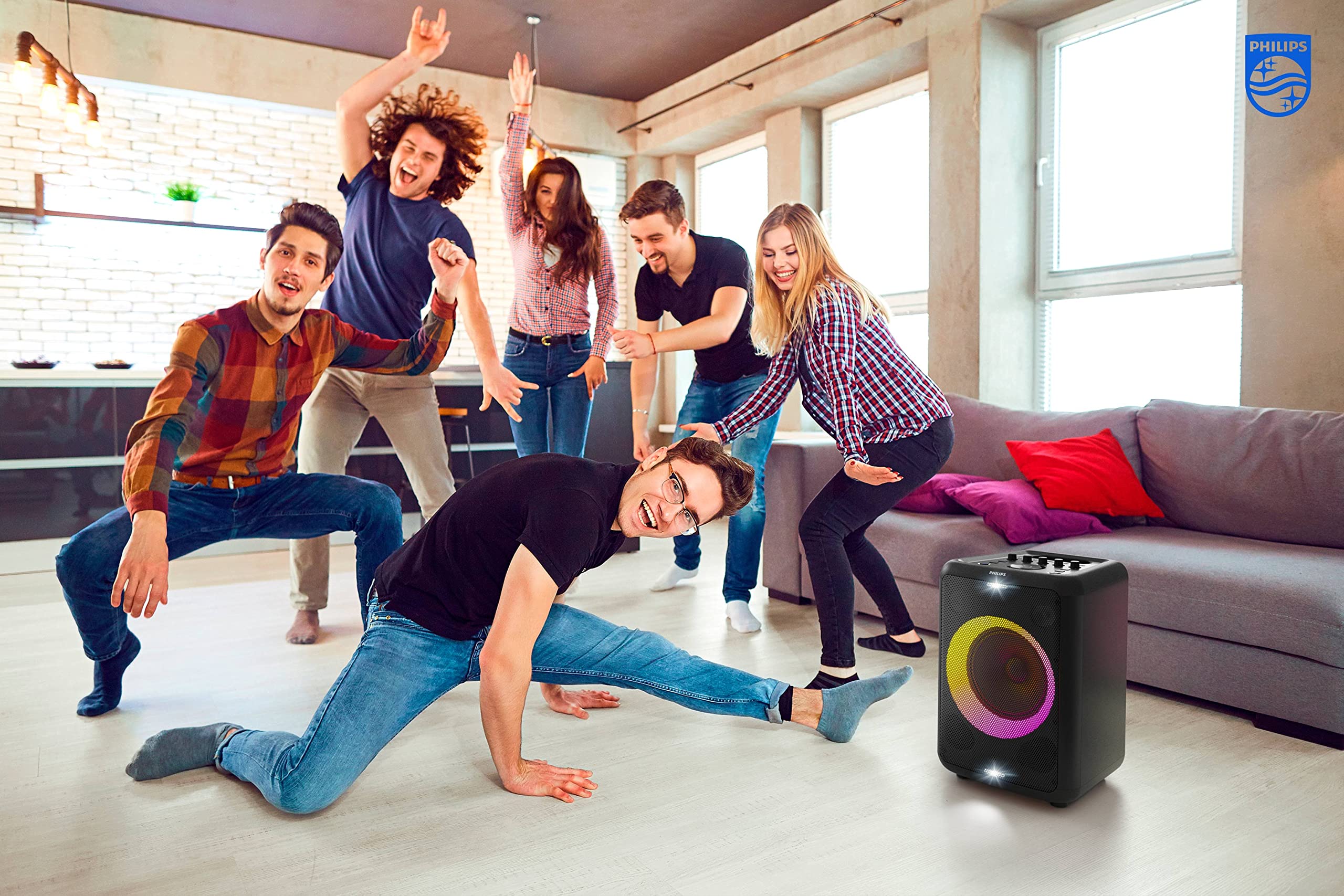 PHILIPS X3206 Bluetooth Party Speaker with Deep bass, Up to 14 Hours Battery, Party Lights and Karaoke Effects, Microphone and Guitar Input, Audio-in, USB Charging, Built-in Trolley, TAX3206