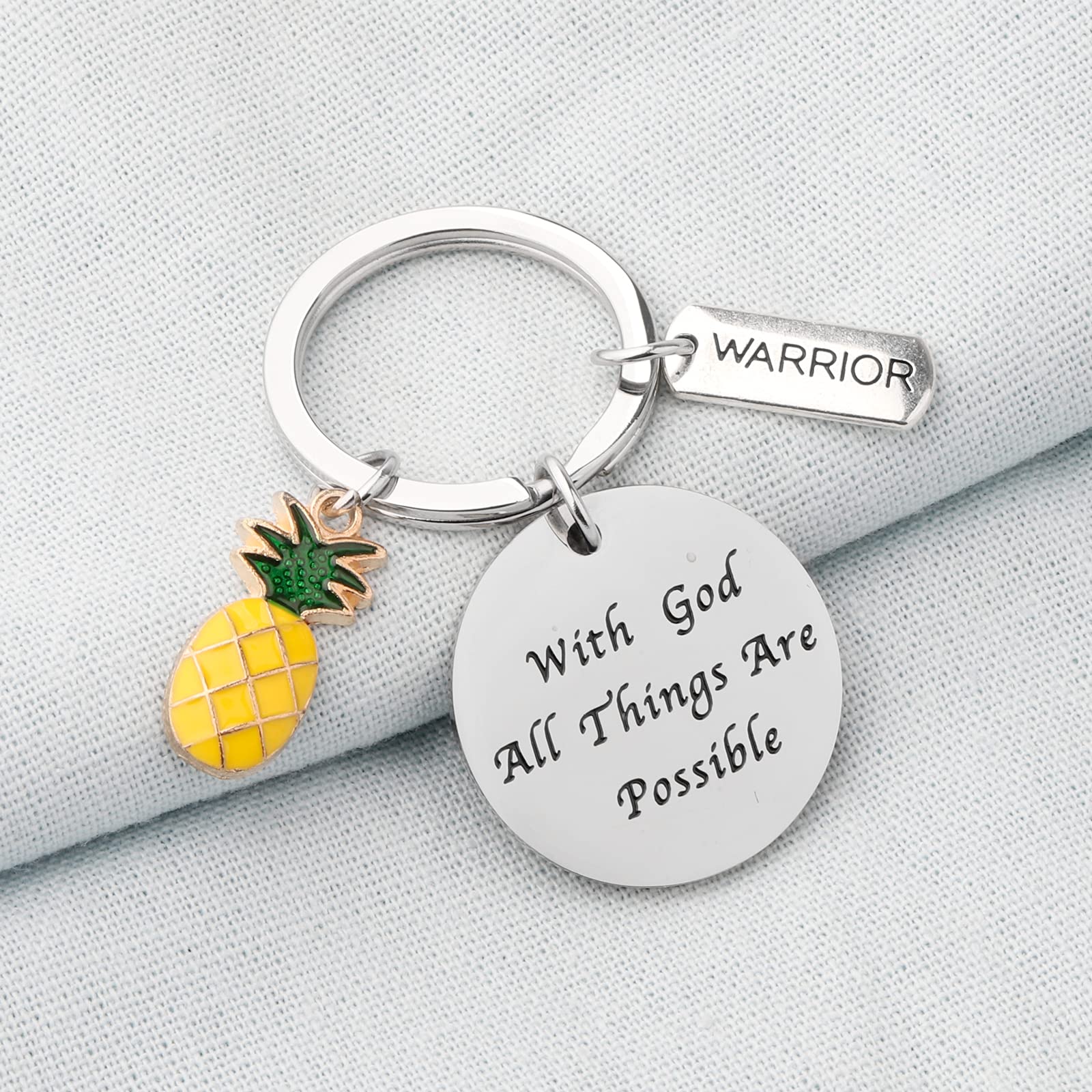 BEKECH IVF Support Gift IVF Infertility Pineapple Lucky Charm Keychain With God All Things Are Possible IVF IUI Gift for Infertility Warrior Infertility Mom (silver)