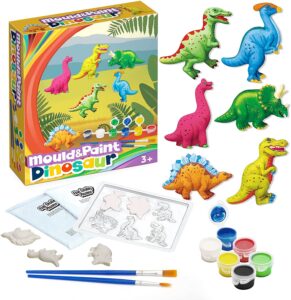 aviaswin dinosaur painting kit for kids, arts and crafts for kids ages 6-8, 8-12, 6 dino figurines playset, gifts for boys and girls, blue, red, green, white, black, yellow