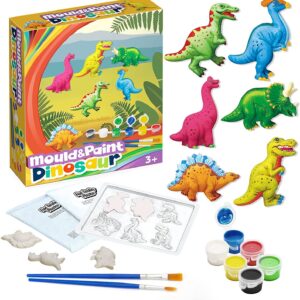 AVIASWIN Dinosaur Painting Kit for Kids, Arts and Crafts for Kids Ages 6-8, 8-12, 6 Dino Figurines Playset, Gifts for Boys and Girls, Blue, Red, Green, White, Black, Yellow