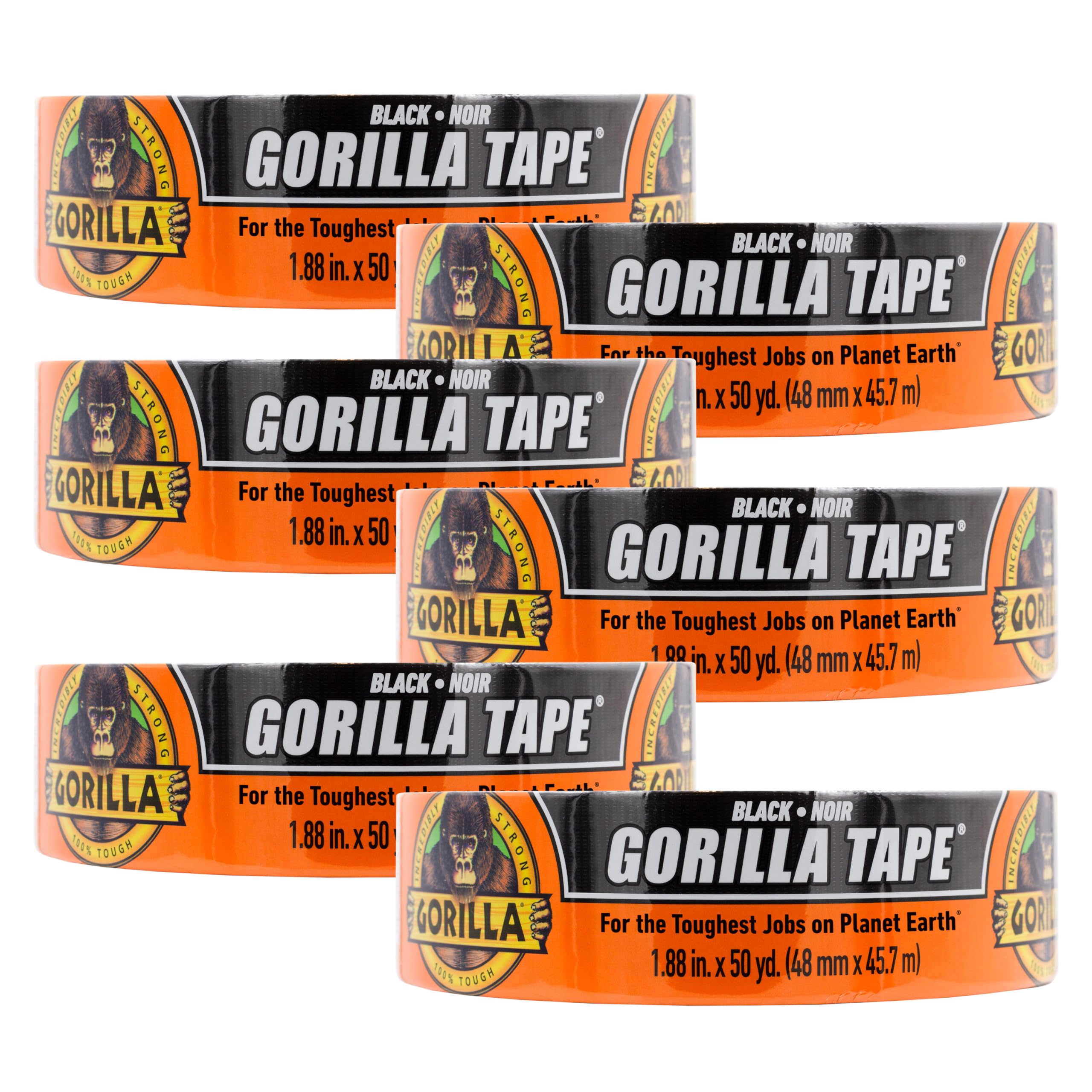 Gorilla Duct Tape, 1.88" x 50yd, Black (Pack of 6)