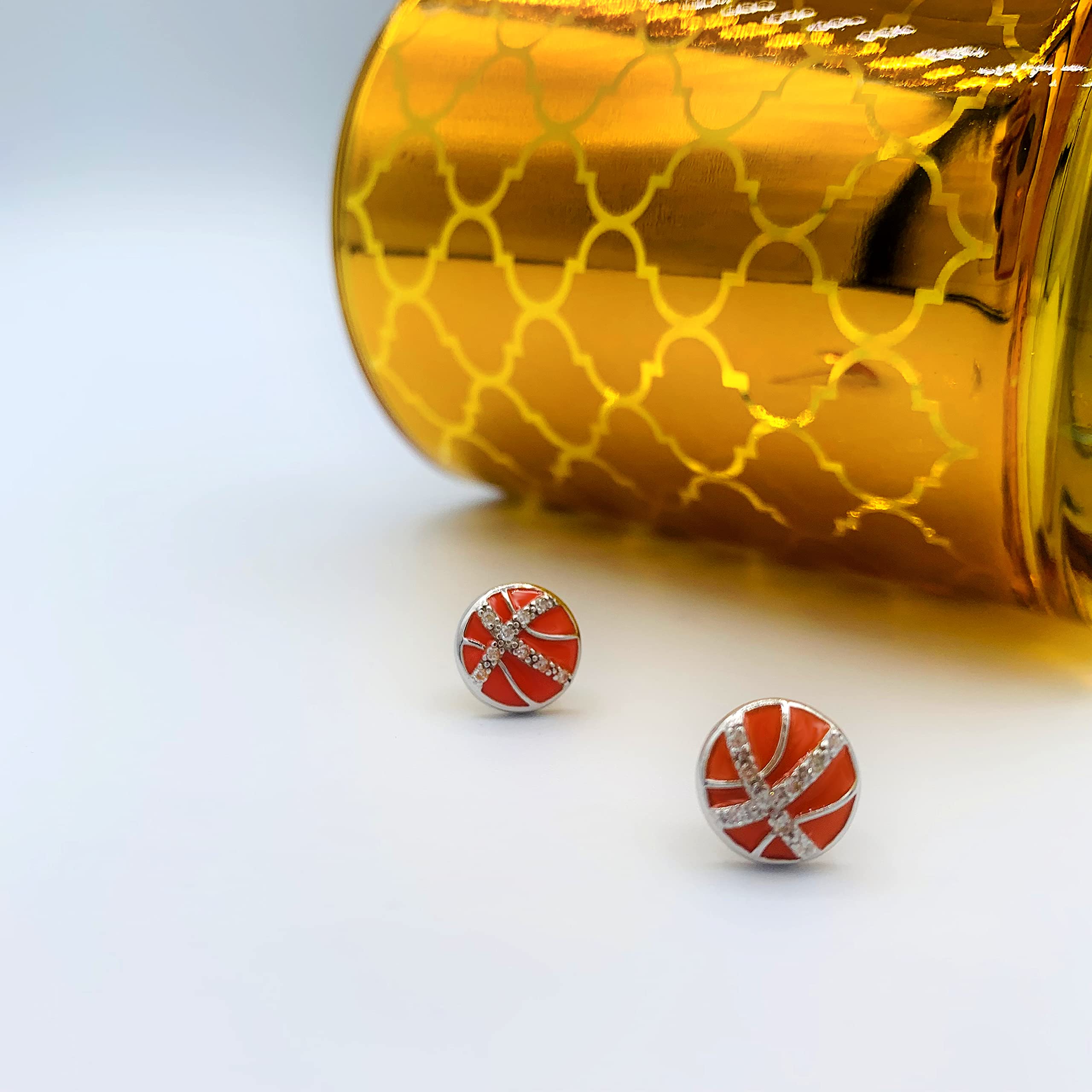 Men's Basketball Earrings - Basketball Stud Earrings for Women - Sports 925 Basketball Jewelry (Basketball)