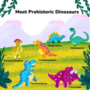 AVIASWIN Dinosaur Painting Kit for Kids, Arts and Crafts for Kids Ages 6-8, 8-12, 6 Dino Figurines Playset, Gifts for Boys and Girls, Blue, Red, Green, White, Black, Yellow