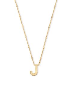 kendra scott letter j pendant necklace for women, fashion jewelry, 14k gold-plated brass, gold metal, letter j