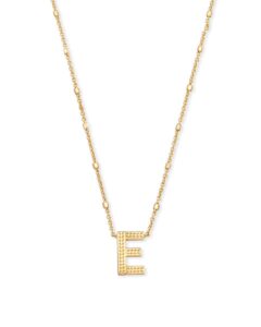 kendra scott letter e pendant necklace for women, fashion jewelry, 14k gold-plated brass, gold metal, letter e