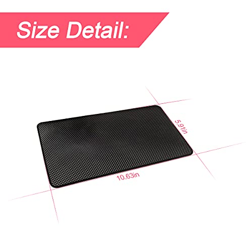 Car Dashboard Anti-Slip Rubber Pad, 10.6"x 5.9" Universal Non-Slip Car Magic Dashboard Sticky Adhesive Mat for Phones Sunglasses Keys Electronic Devices and More Use (Black/Grid)