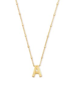 kendra scott letter a pendant necklace for women, fashion jewelry, 14k gold-plated brass, gold metal, letter a