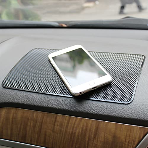 Car Dashboard Anti-Slip Rubber Pad, 10.6"x 5.9" Universal Non-Slip Car Magic Dashboard Sticky Adhesive Mat for Phones Sunglasses Keys Electronic Devices and More Use (Black/Grid)