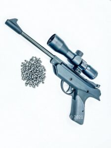 5.5mm .22 caliber pistol air pellet gun + 200 pack pellets and tactical scope safety lock 350-450fps break barrel