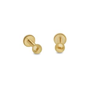 14k solid yellow gold cartilage stud earring 3mm tragus helix ear piercing dainty tiny ball earring for upper ear piercing internally threaded flat back jewelry gift for men women(single piece)