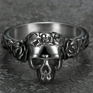 Jude Jewelers Stainless Steel Gothic Skull Head Halloween Biker Cocktail Party Vampire Rock Hiphop Viking Ring (Silver, 7)